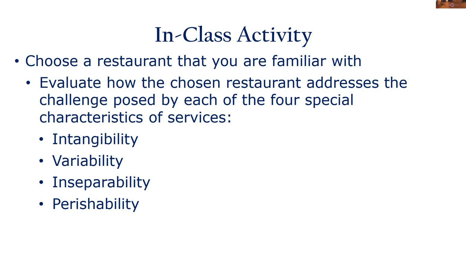 Solved . In-Class Activity Choose a restaurant that you are | Chegg.com