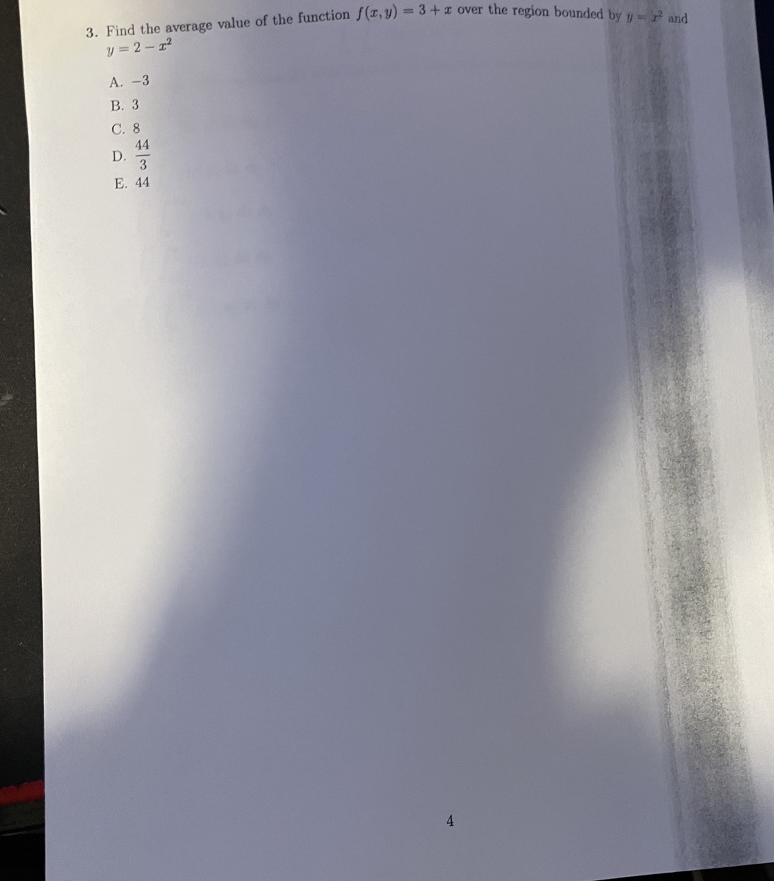 Solved 3. Find the average value of the function f(x,y)=3+x | Chegg.com