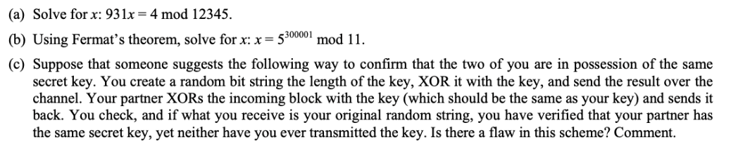Solved (a) Solve for x: 931x = 4 mod 12345. (b) Using | Chegg.com