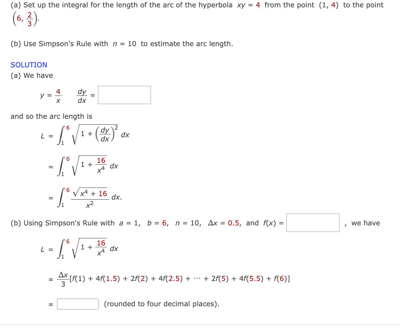 Solved (a) Set up the integral for the length of the arc of | Chegg.com