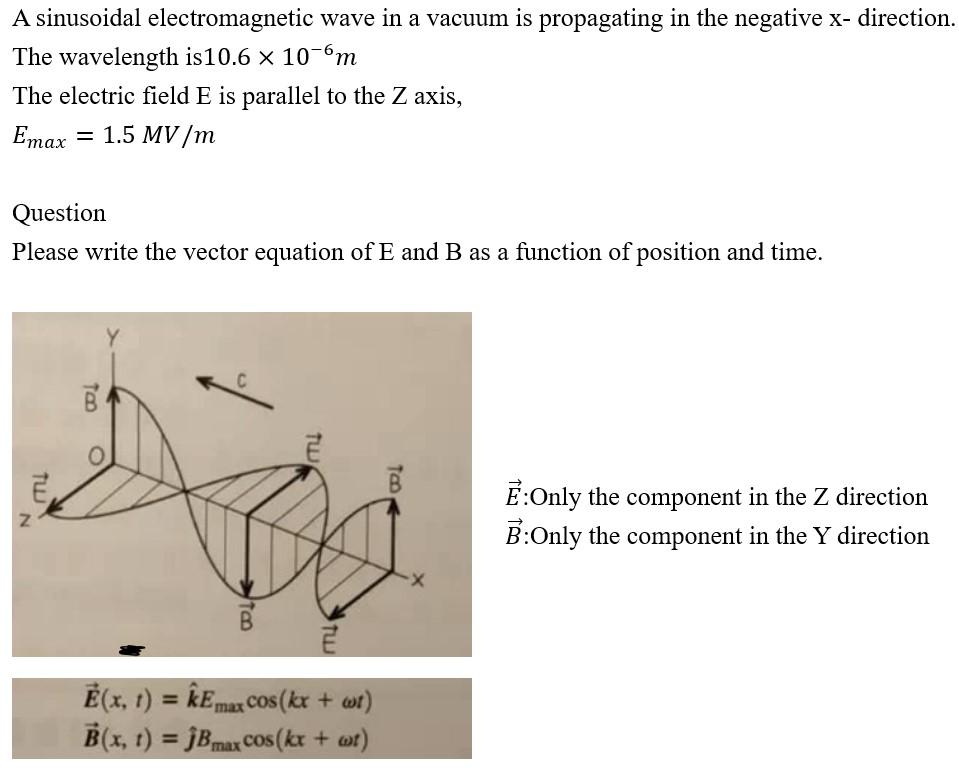 Solved A sinusoidal electromagnetic wave in a vacuum is | Chegg.com