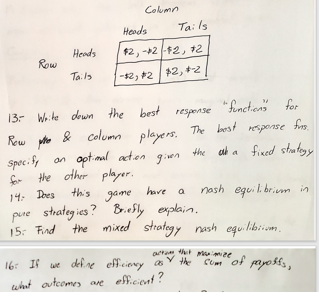 Solved Column Hearls Tails Heads Row Tails 13- Write down | Chegg.com