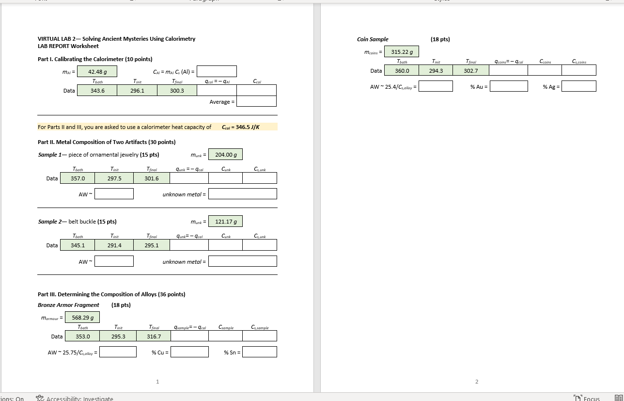 VIRTUAL LAB 2- Solving Ancient Mysteries Using | Chegg.com