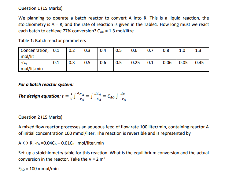 Solved Question 1 (15 Marks) We planning to operate a batch | Chegg.com
