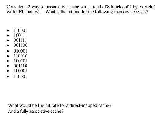 Consider a 2-way set-associative cache with a total | Chegg.com