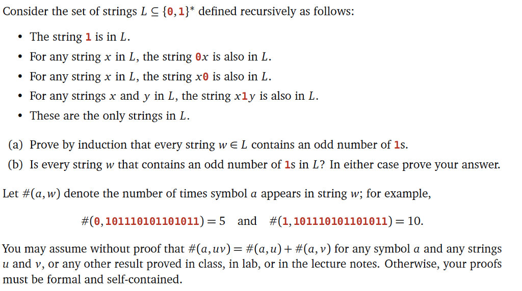 Solved Consider the set of strings {0,1)" defined | Chegg.com