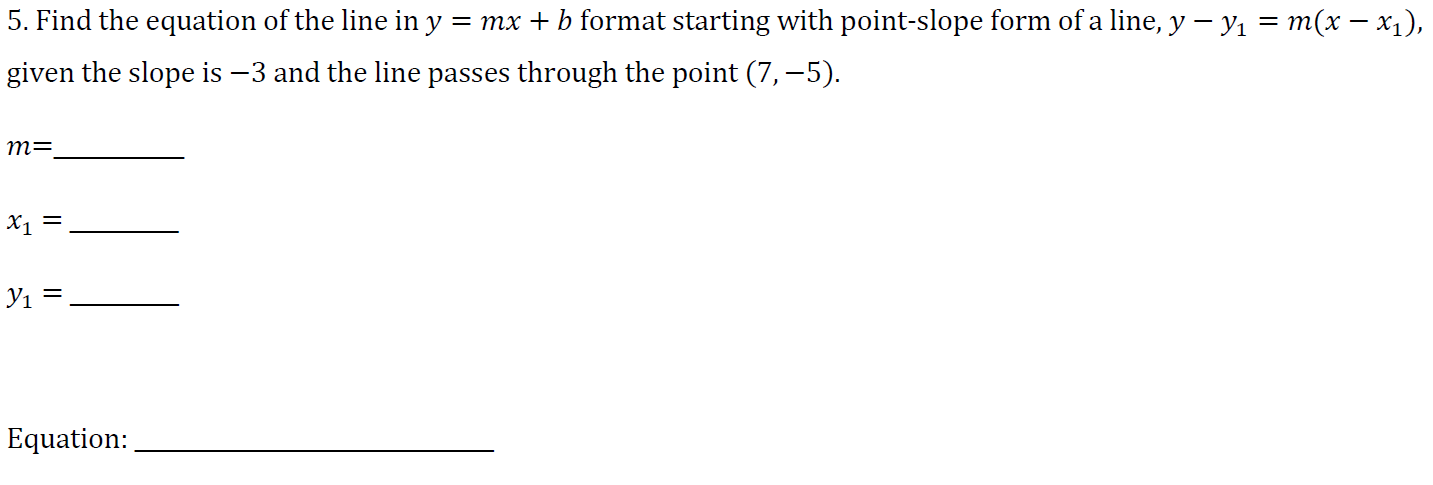 Solved 5. Find the equation of the line in y=mx+b format | Chegg.com