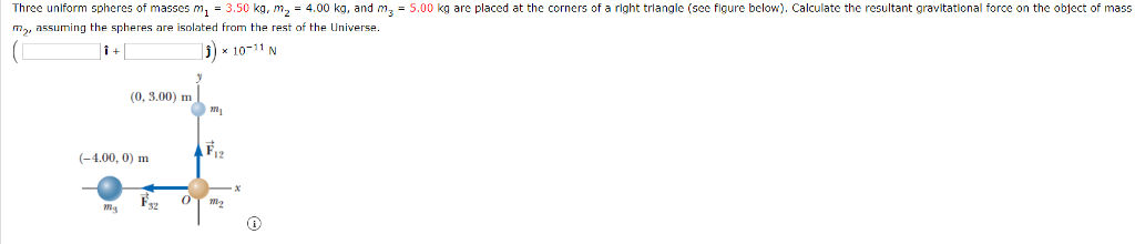 Solved Three uniform spheres of masses m1-3.50 kg, m2 = 4.00 | Chegg.com