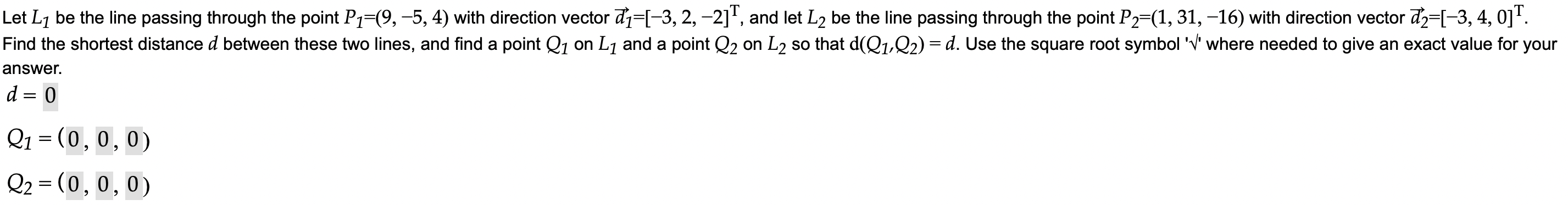 Solved Let L1 be the line passing through the point | Chegg.com