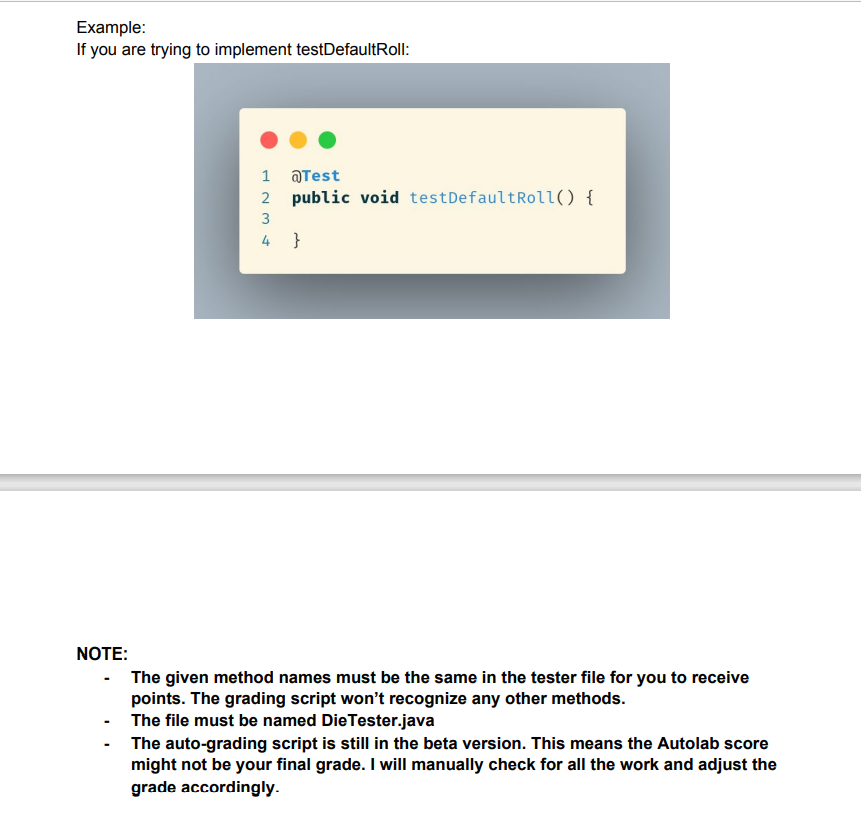 Solved JAVA LANG - Die.java is attached and i need to create | Chegg.com