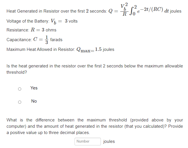 Solved Heat Generated in Resistor over the first 2 seconds: | Chegg.com