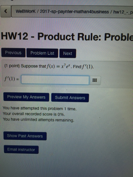 Solved Homework 12 Product Rule Math Analysis For Business Chegg