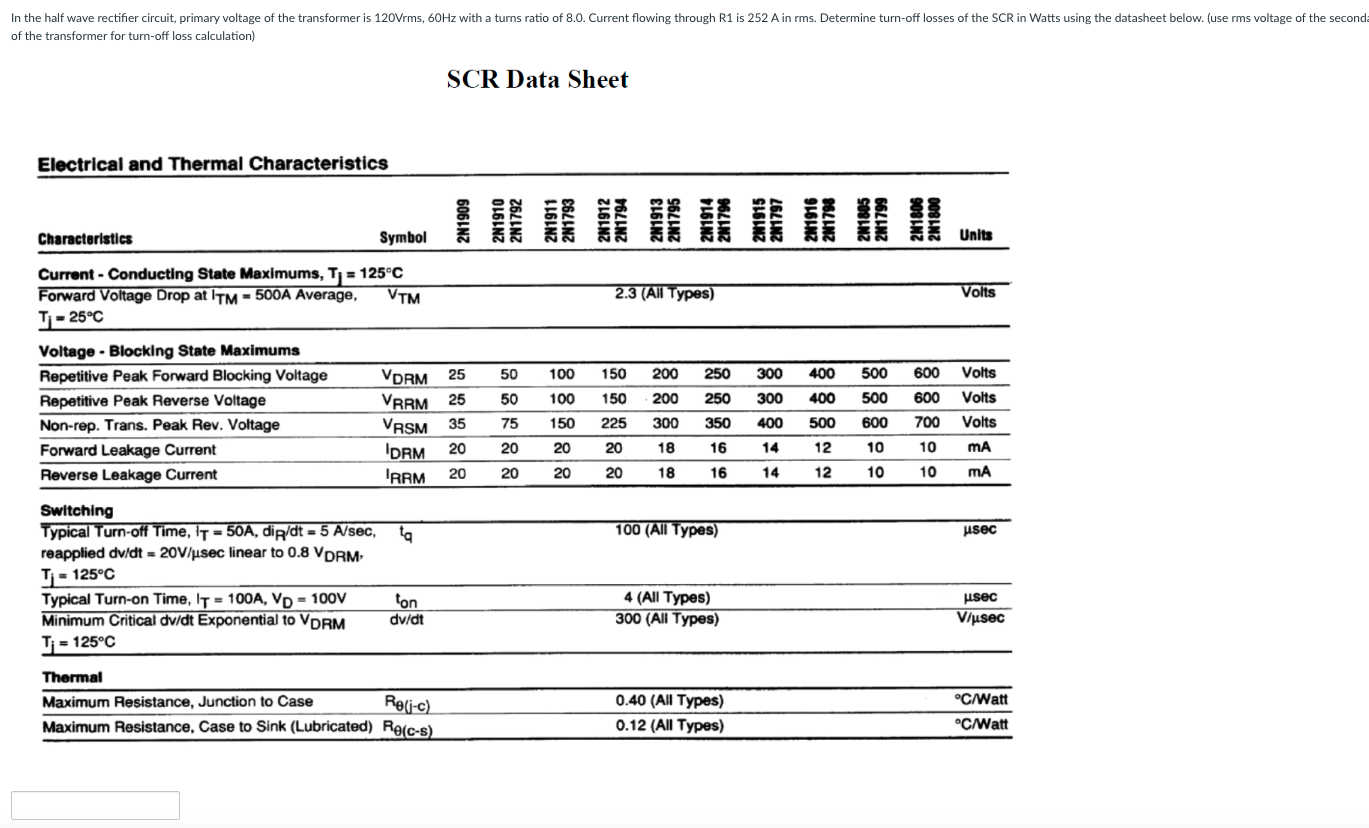 SCR Data Sheet | Chegg.com
