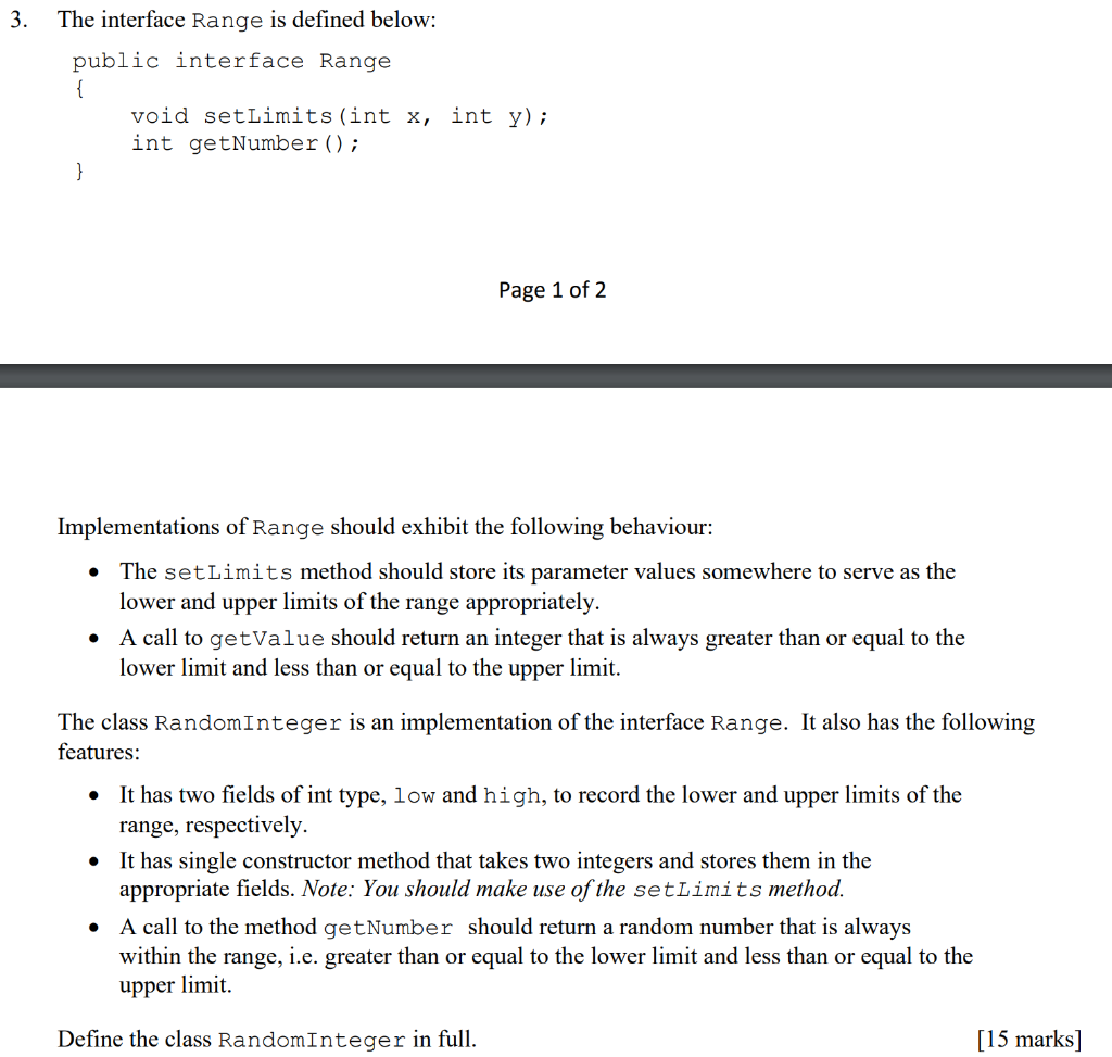 Solved 3. The interface Range is defined below: public | Chegg.com