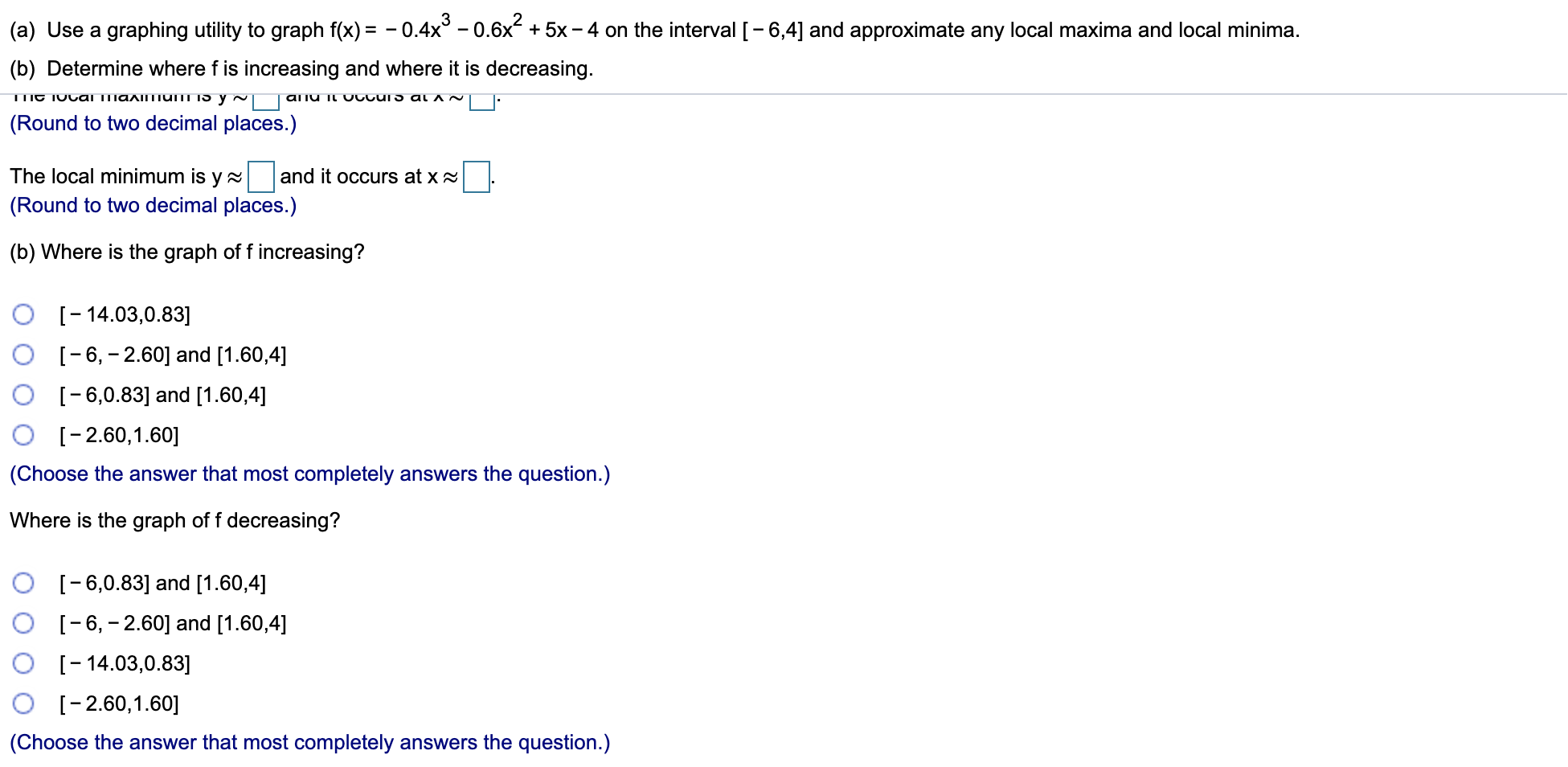 Solved (a) Use a graphing utility to graph f(x) = -0.4x3 - | Chegg.com