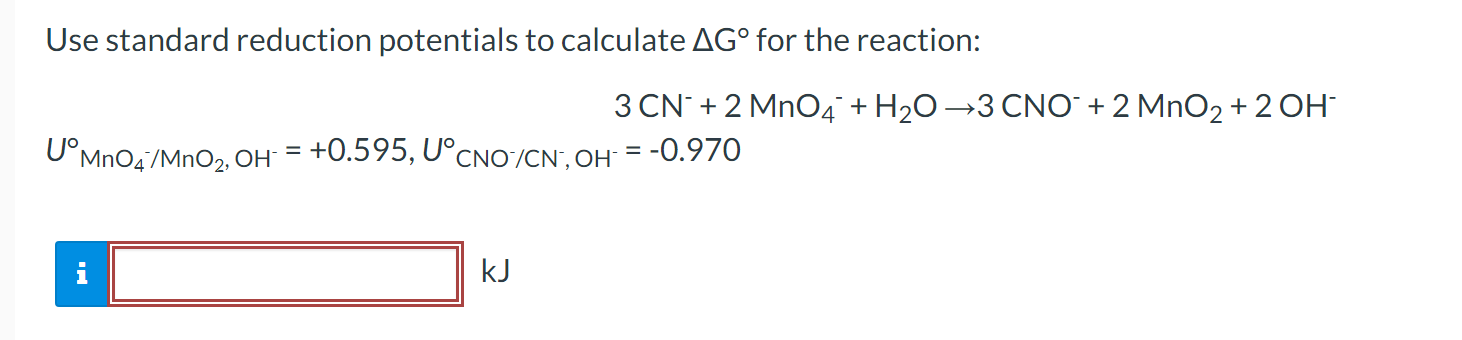 Solved Use standard reduction potentials to calculate ΔG∘ | Chegg.com