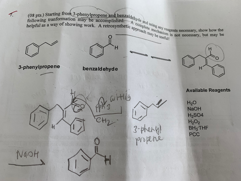 Solved (08 pts.) Starting from 3-phenylpropene and | Chegg.com