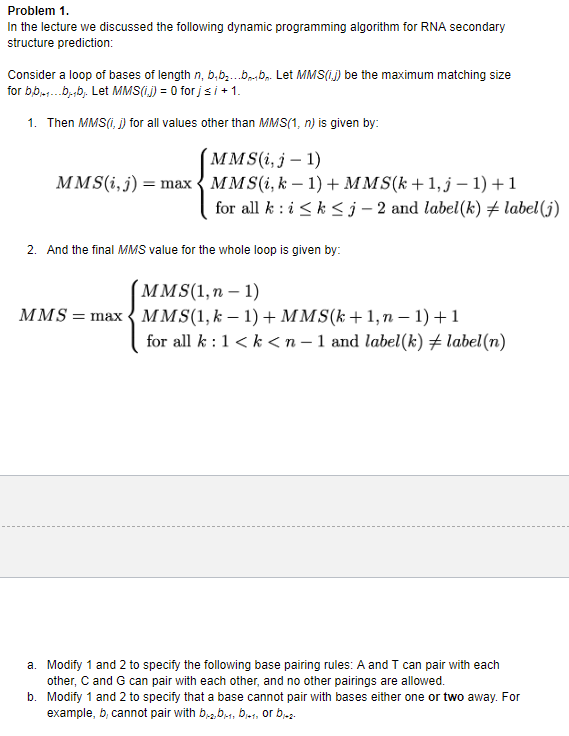 Problem 1. In the lecture we discussed the following | Chegg.com