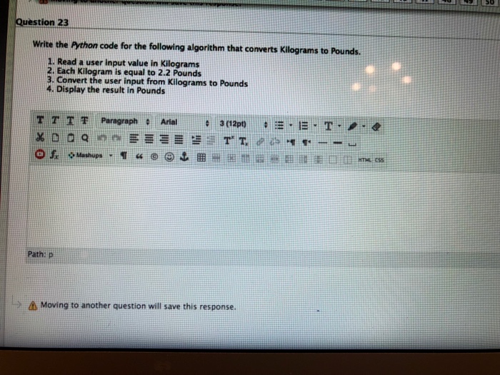Solved tion 23 Write the Python code for the following | Chegg.com