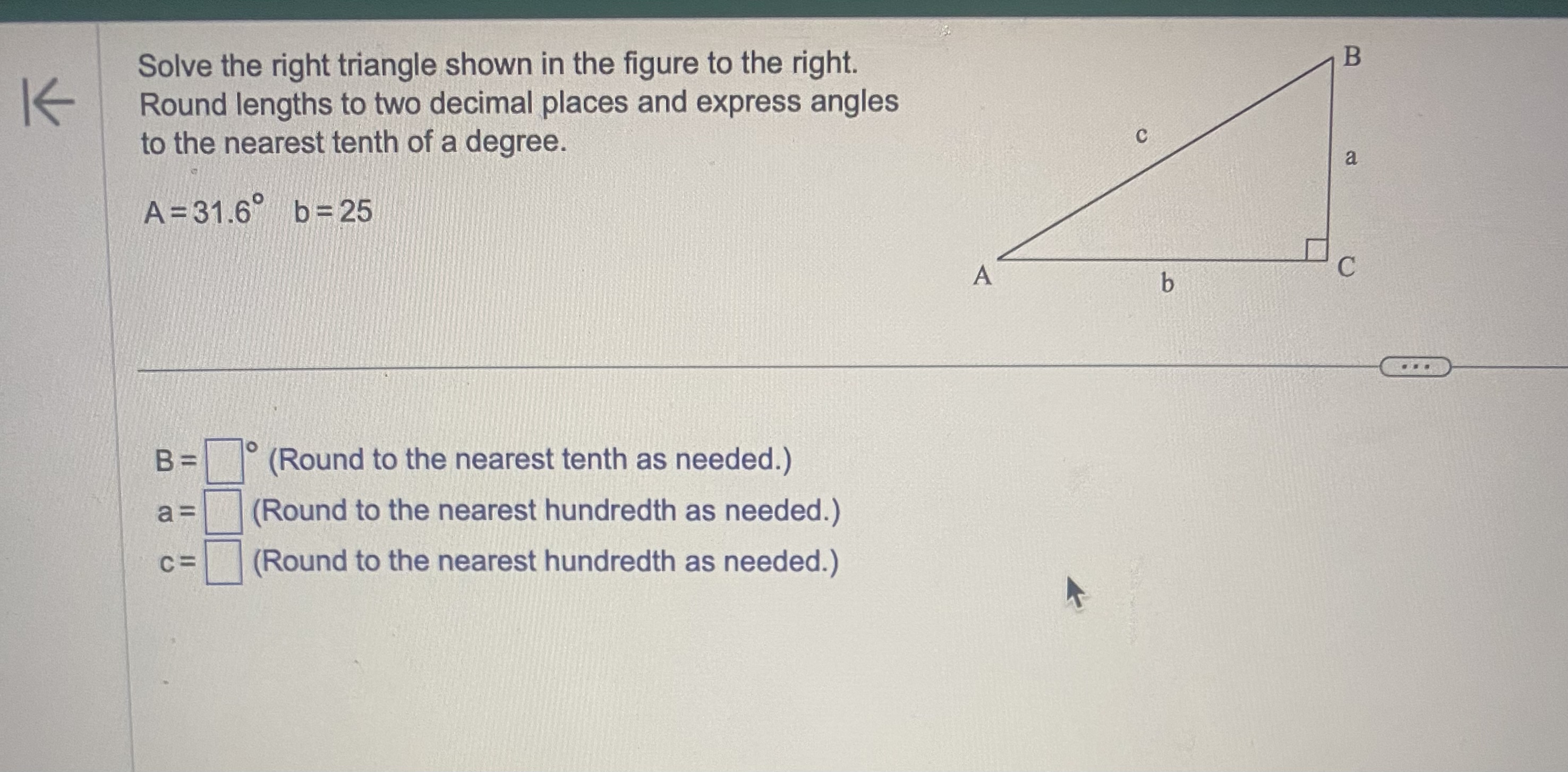 Solved Solve the right triangle shown in the figure to the | Chegg.com