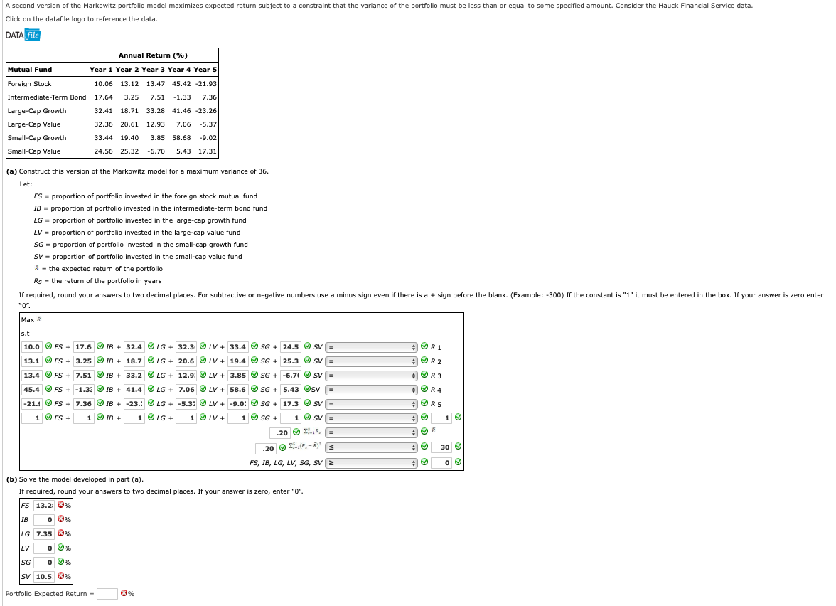 A second version of the Markowitz portfolio model | Chegg.com