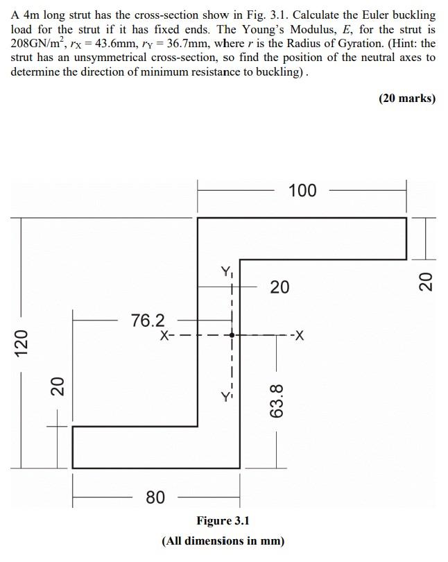 Solved A 4m long strut has the cross-section show in Fig. | Chegg.com