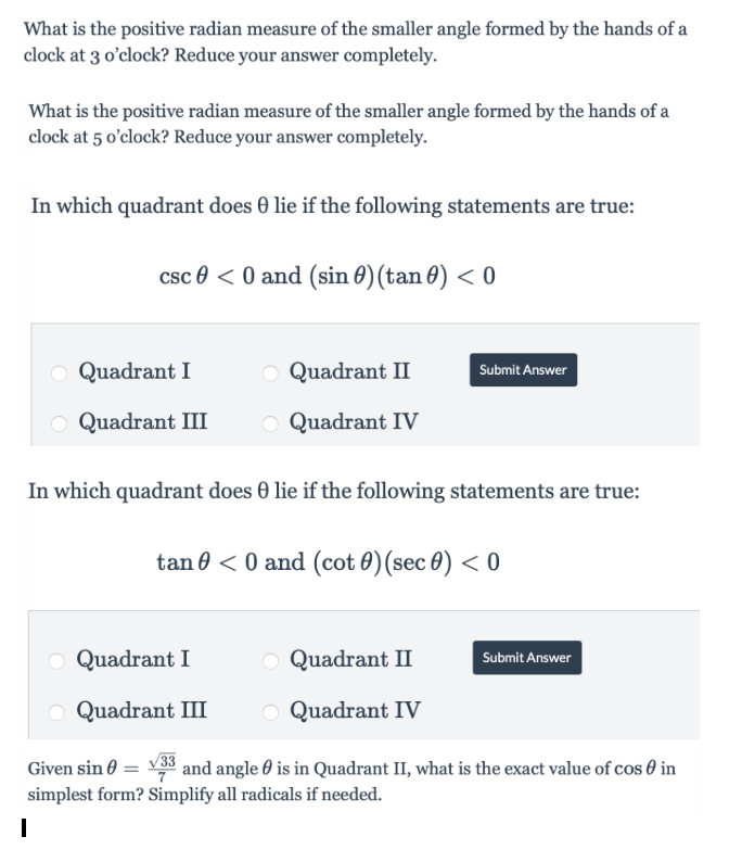 Solved What is the positive radian measure of the smaller | Chegg.com