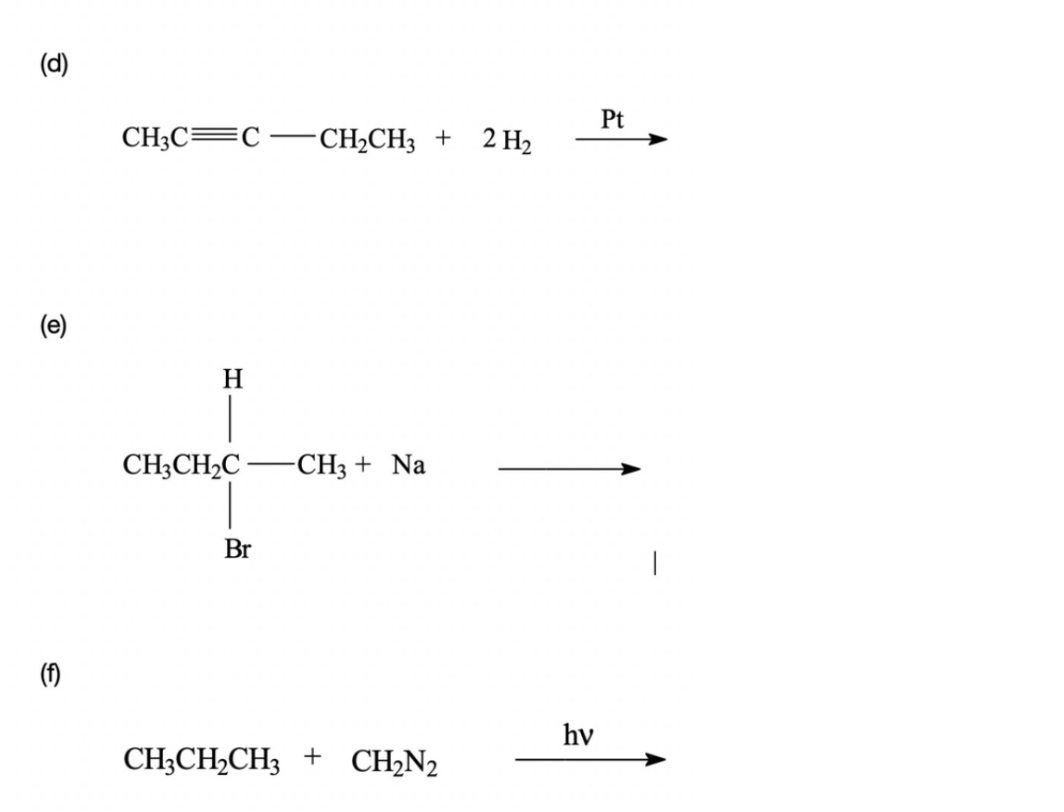 Solved (d) CH3C≡C−CH2CH3+2H2 Pt | Chegg.com