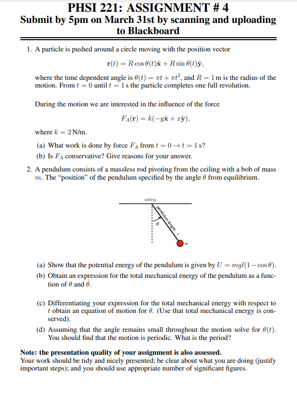Solved PHSI 221: ASSIGNMENT #4 Submit by 5pm on March 31st | Chegg.com