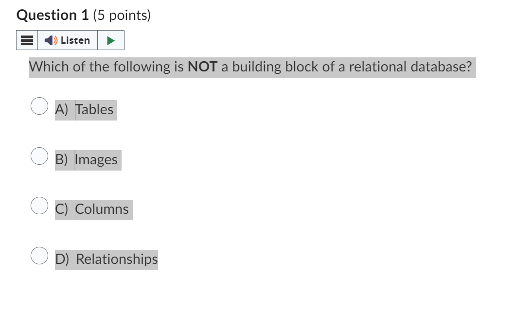 Solved Question 1 (5 ﻿points)Which of the following is NOT a | Chegg.com