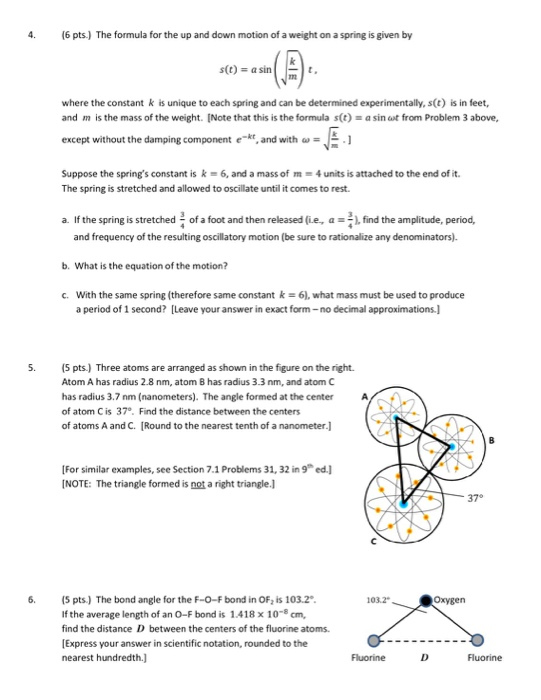 Solved 4.(6 pts.) The formula for the up and down motion of | Chegg.com