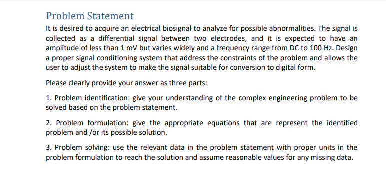 Solved Problem Statement It is desired to acquire an | Chegg.com
