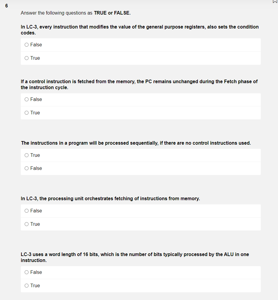 Solved 6 Answer the following questions as TRUE or FALSE. In | Chegg.com