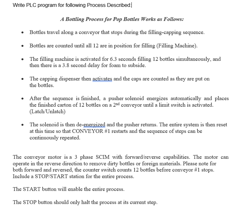 Write PLC program for following Process Described:| A | Chegg.com