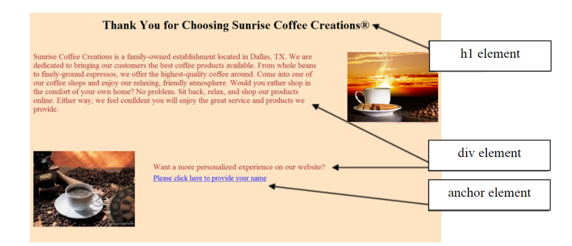 Solved Create a home page with the following elements and | Chegg.com