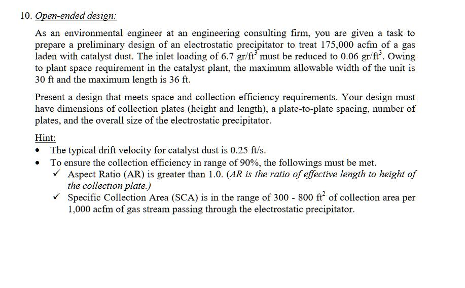 10. Open-ended design: As an environmental engineer | Chegg.com