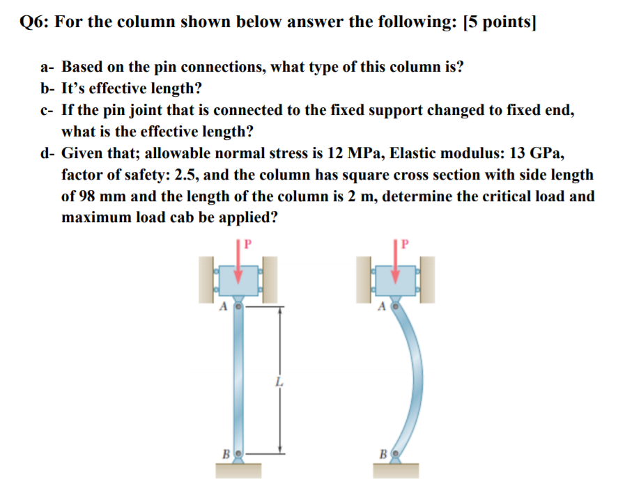 Solved Q6: For the column shown below answer the following: | Chegg.com