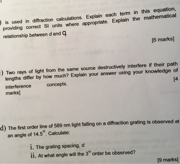 Solved )is used in diffraction calculations. Explain each | Chegg.com