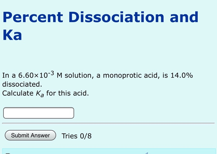 Solved Percent Dissociation and Ка In a 6.60x10 3 M | Chegg.com