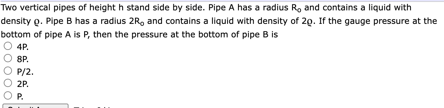 Solved Two vertical pipes of ﻿height h ﻿stand side by ﻿side. | Chegg.com