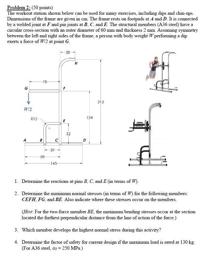 Solved Problem 2: (50 points) The workout station shown | Chegg.com