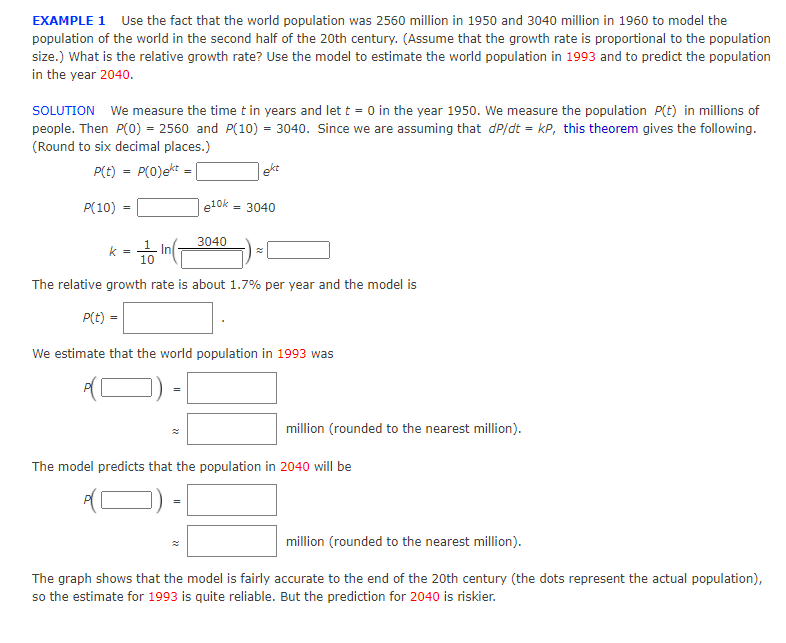 Solved EXAMPLE 1 Use the fact that the world population was | Chegg.com