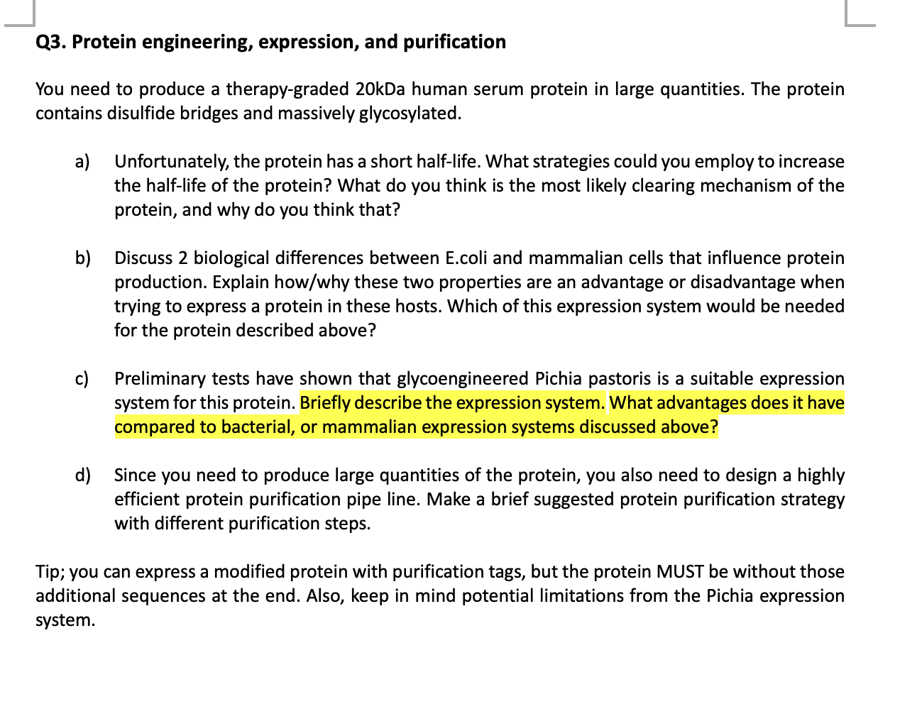 Solved Q3. Protein engineering, expression, and purification | Chegg.com