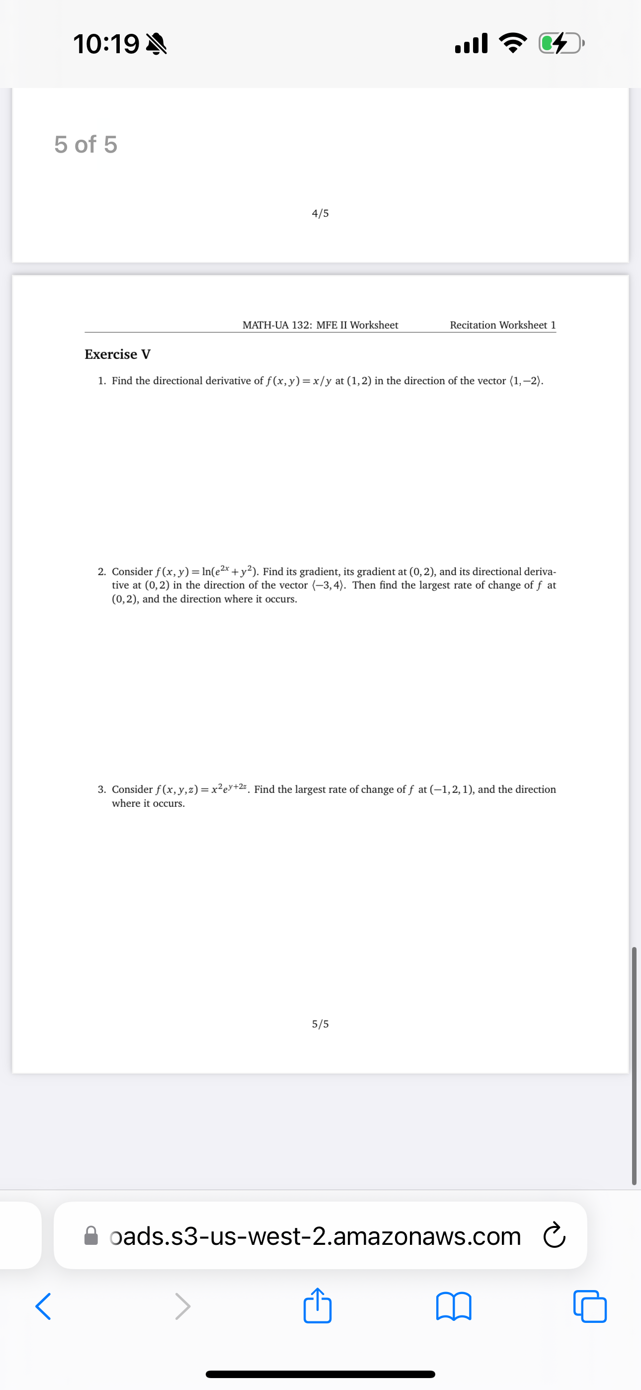 Solved Exercise VFind the directional derivative of | Chegg.com