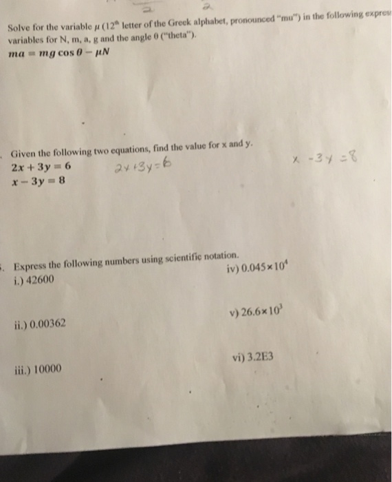 Solved Solve fr the variable μ (12, letter of the Greek | Chegg.com
