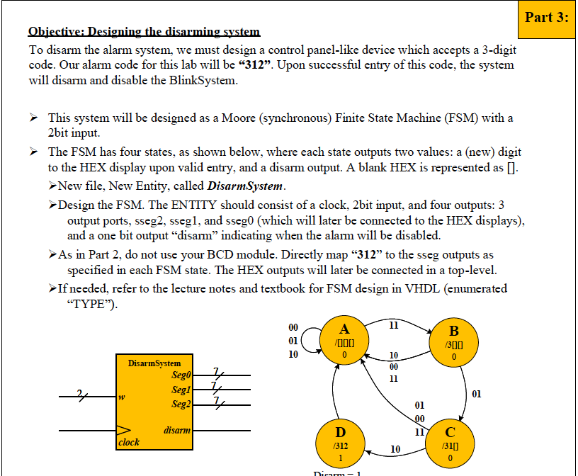 Solved Part 3: Obiective: Designing the disarming system To | Chegg.com
