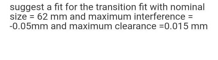 Solved suggest a fit for the transition fit with nominal | Chegg.com