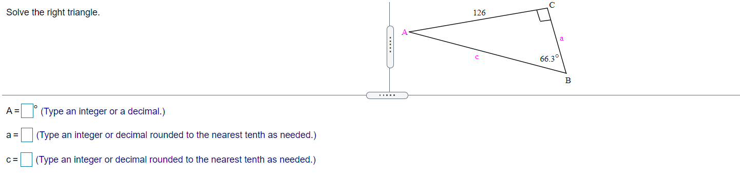 Solved Solve the right triangle. 126 a 66.30 C B A= (Type an | Chegg.com
