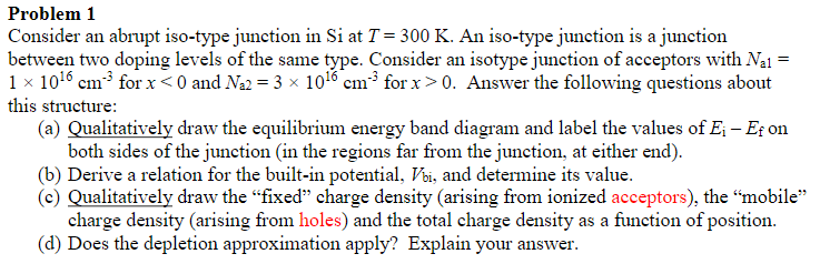 Solved Problem 1 Consider an abrupt iso-type junction in Si | Chegg.com