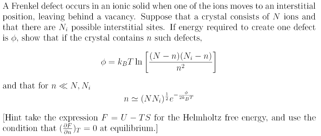 Solved A Frenkel Defect Occurs In An Ionic Solid When One Of